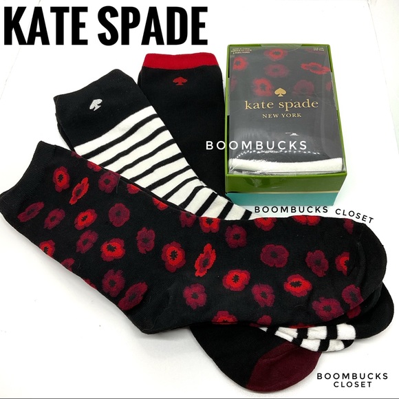 kate spade | Accessories | Kate Spade Crew Socks 3 Pairs Floral Logo ...